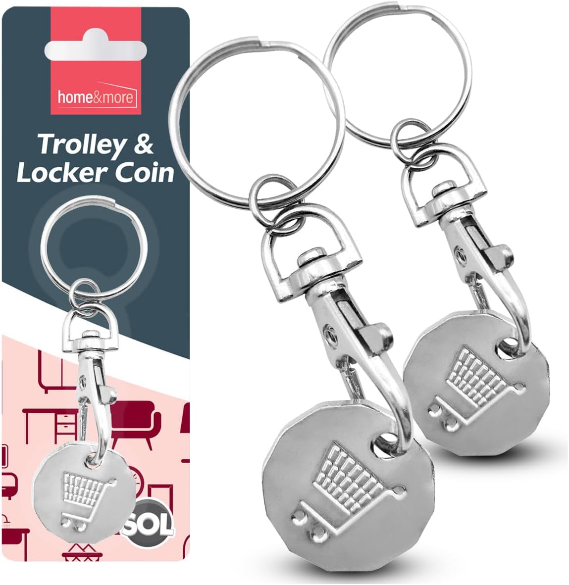 SOL 2pk Trolley and Locker Coin – UK Pound Token Keyring for Shopping ...