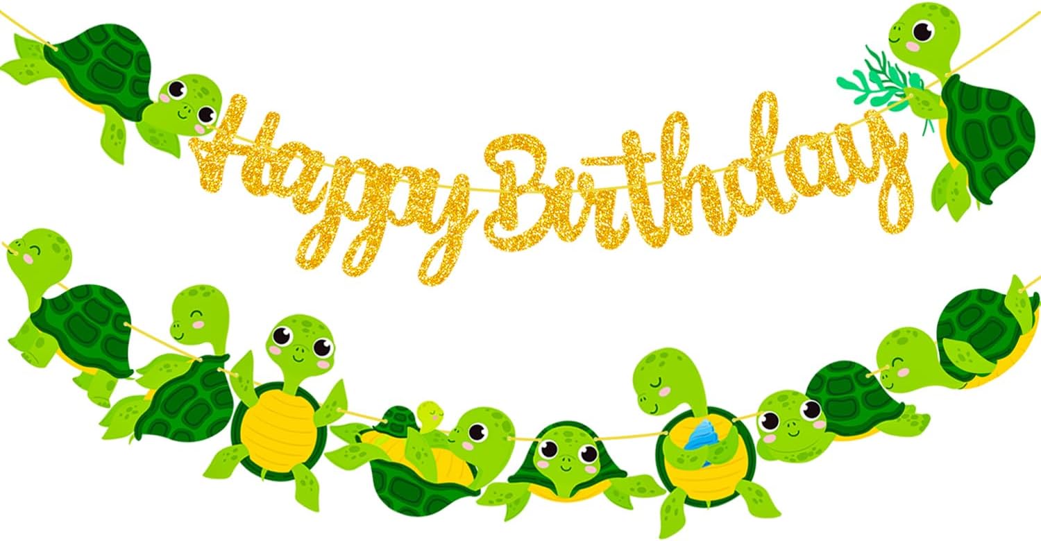 Amazon.com: Sea Turtle Birthday Party Banner Baby Turtle Birthday Party ...