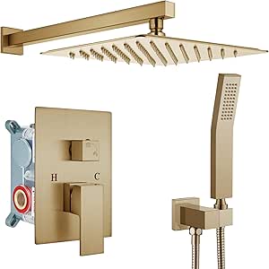 Amazon.com: gotonovo Rainfall Shower System Brushed Gold with High Pressure 10 inch Square ...