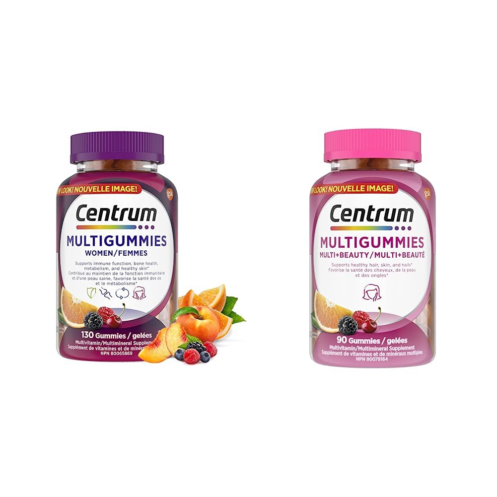 Centrum Women MultiGummies + Centrum Multi+Beauty MultiGummies Bundle ...