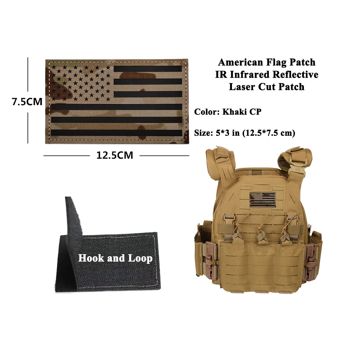 Military Reflective Patches 2-Pack American Flag IR Patches - Infrared ...