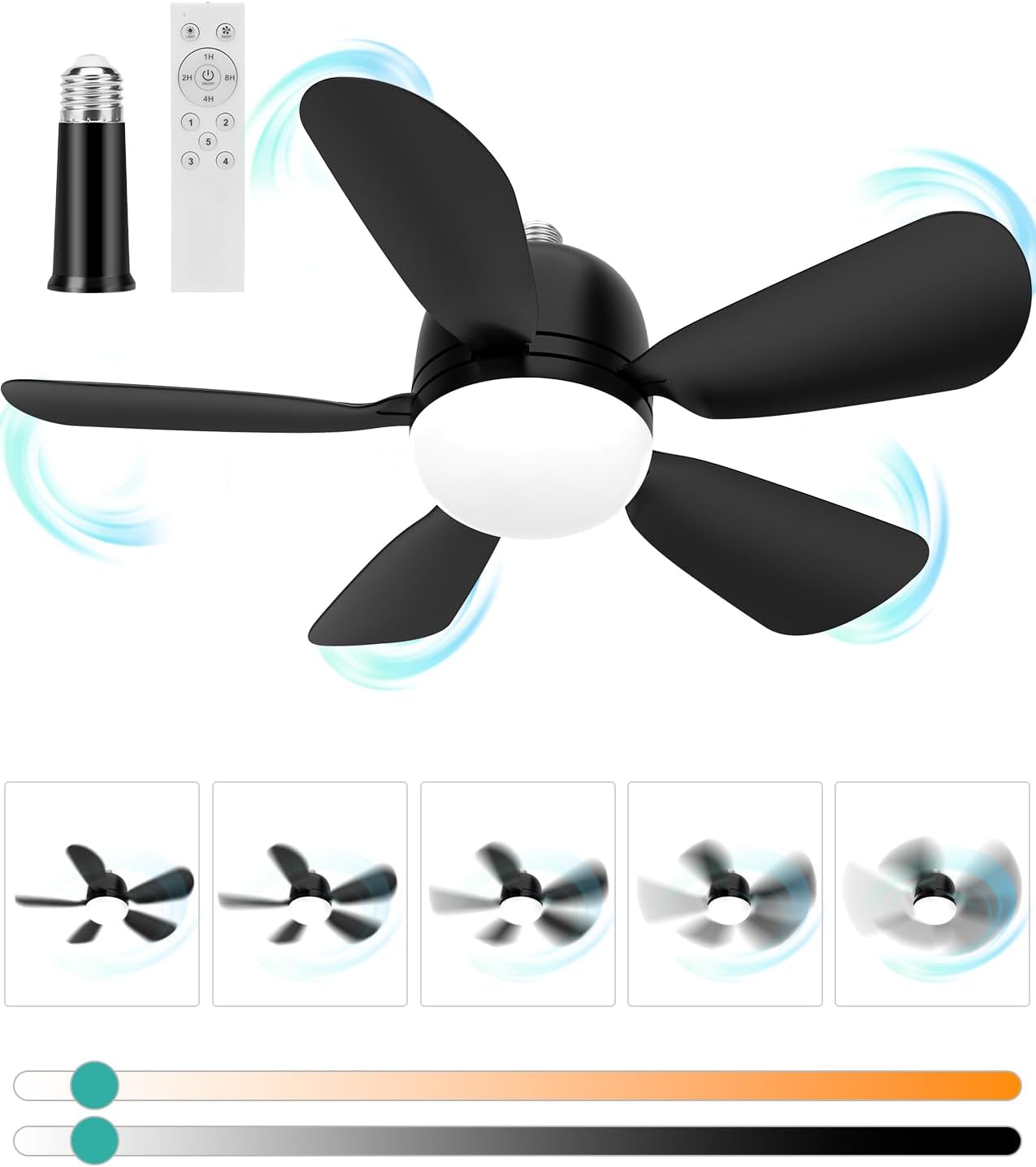 Amazon.com: HK Socket Fan Light, 20 Inch Screw Ceiling Fans with Lights ...