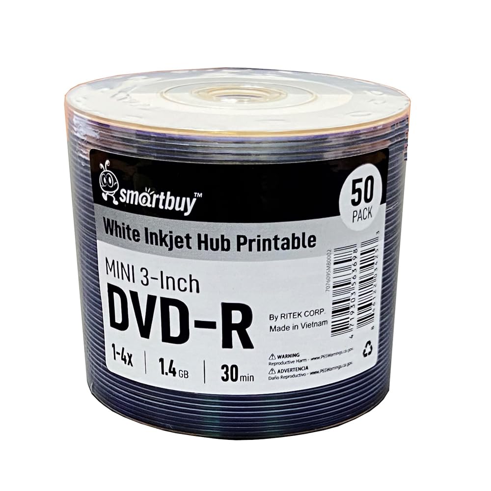 Amazon.com: 50 Pack Smartbuy Mini DVD-R 3 inch 8cm 4X 1.4 GB 30 Min ...