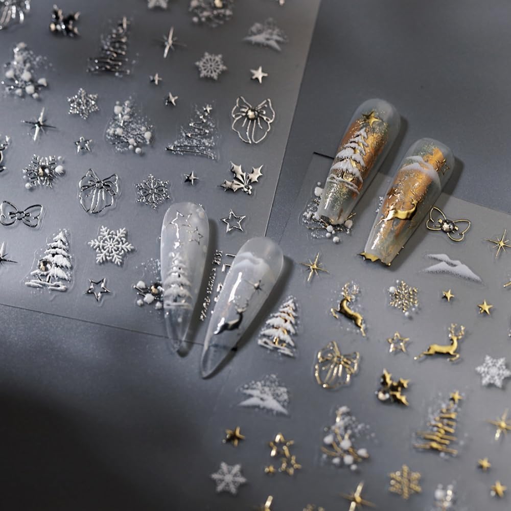Amazon.co.jp: Alikato ネイルシール クリスマス ネイルステッカー 2枚 5D ネイルアートシール マニキュアシール ...