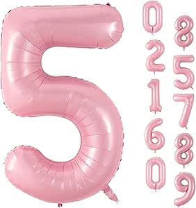Amazon.com: 40 Inch Pink Number 5 Balloon, Light Pink Number Balloons Set 0-9, Large Baby Pink 5 ...