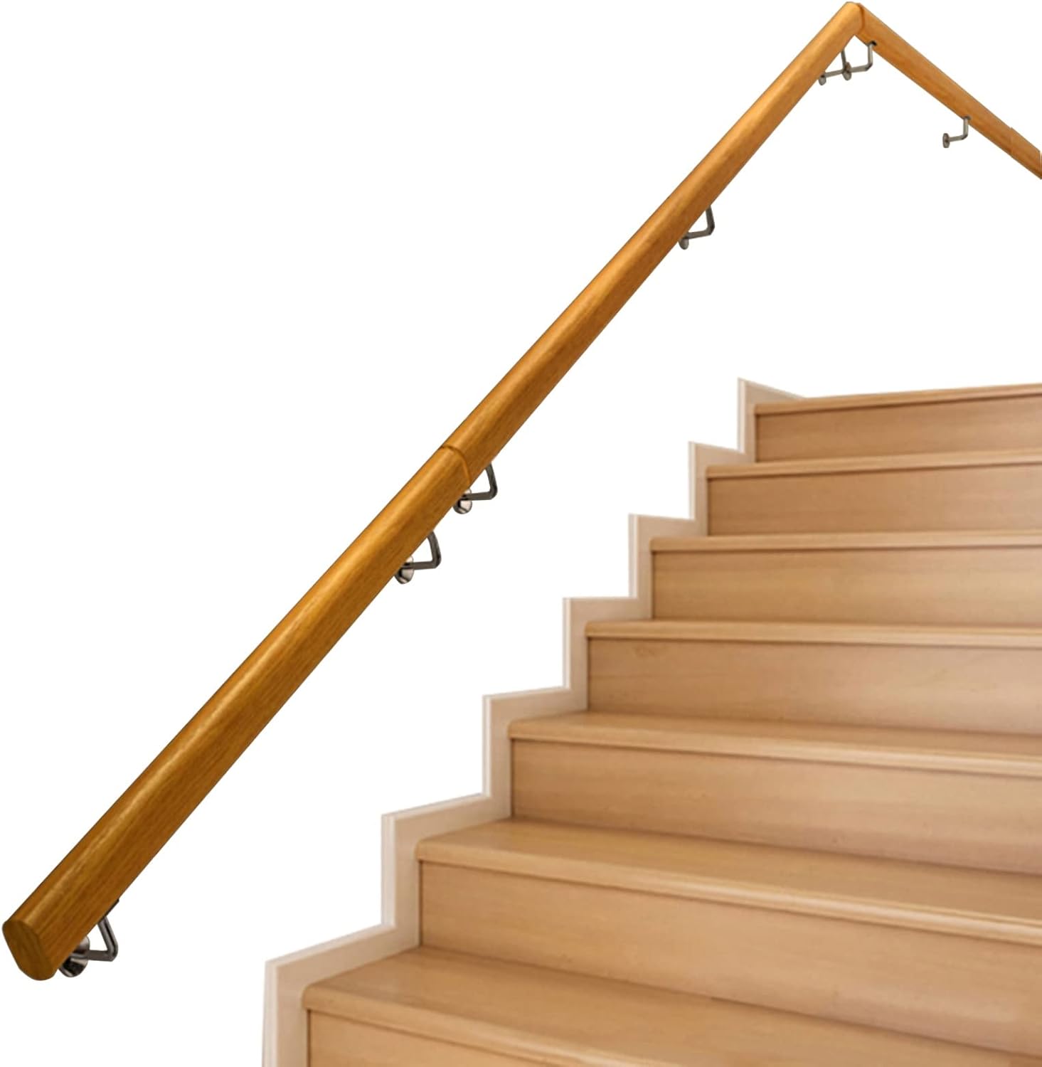 Wall Stairs Handrail Wooden - 1ft-15ft Complete Kit, Non-Slip Staircase ...