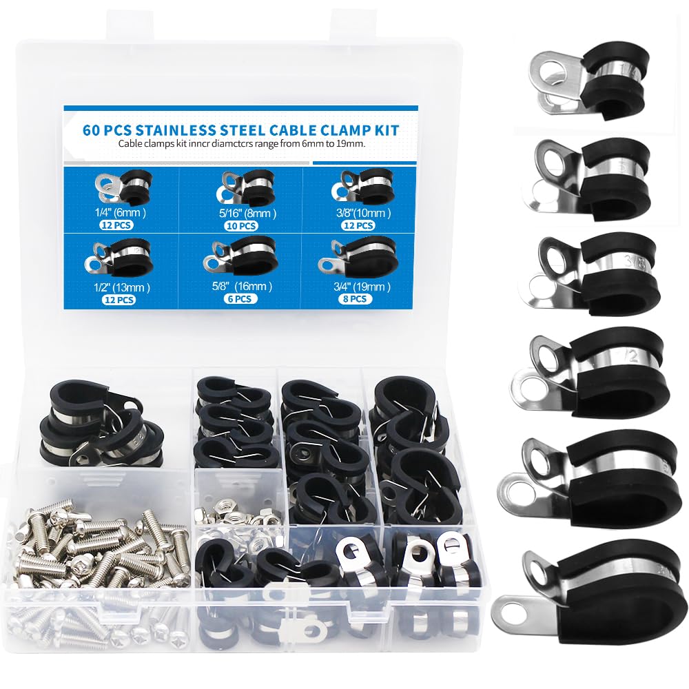 Snapklik.com : AIRTAK Stainless Steel Cable Clamp 60pcs 1/45/163/81/25 ...