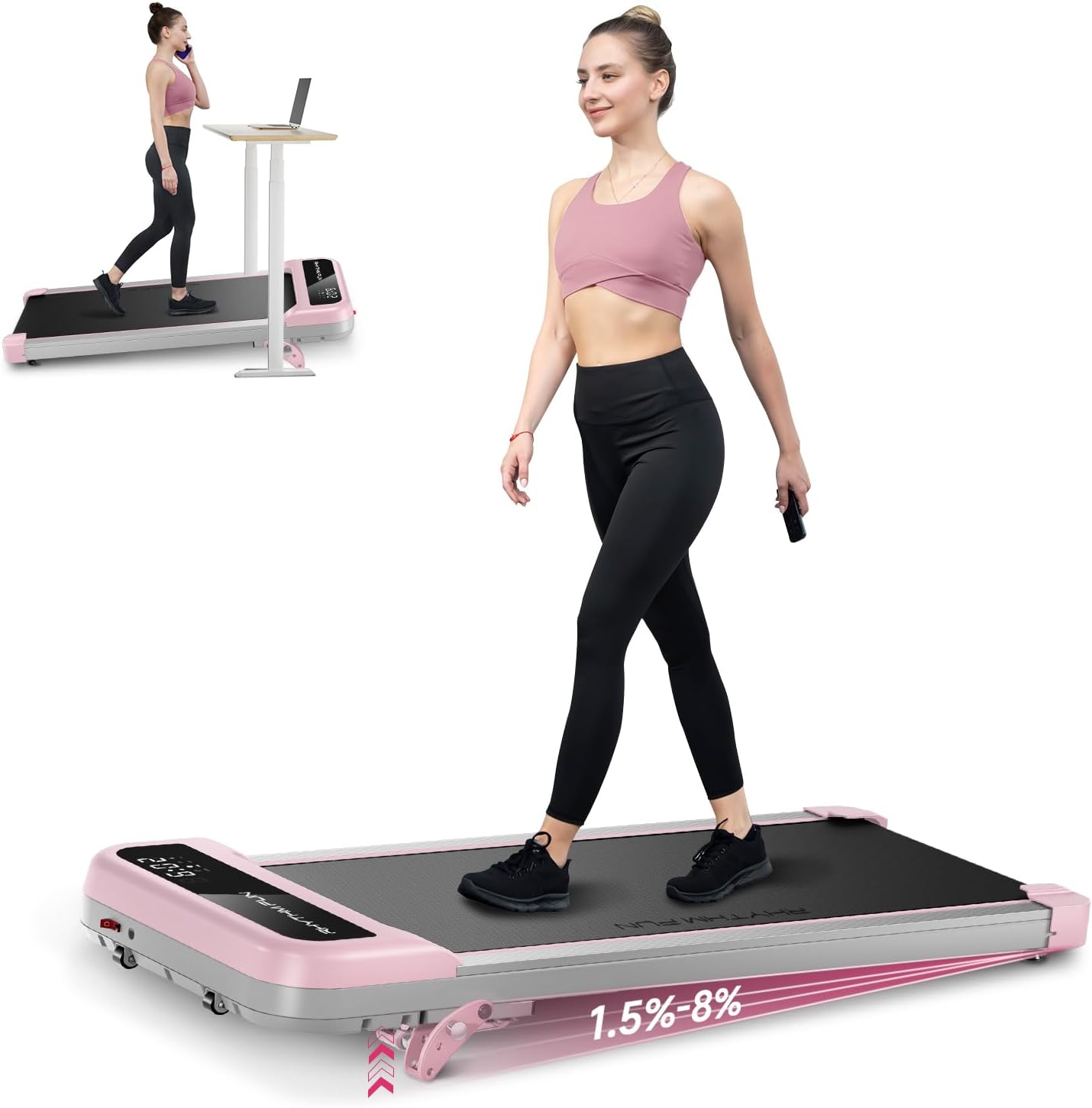 RHYTHM FUN Walking Pad Treadmill with Incline, Under Desk Treadmill ...