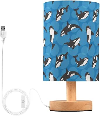 ALAZA Orca Killer Whale on Blue Background Bedside Table Lamp with USB ...