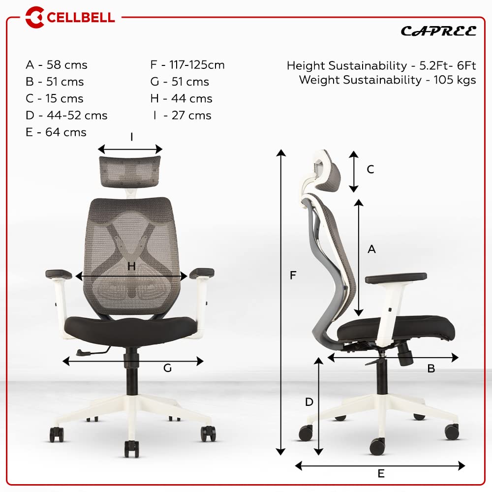 Buy CELLBELL Capree C190 High Back Ergonomic Mesh Home & Office Chair ...