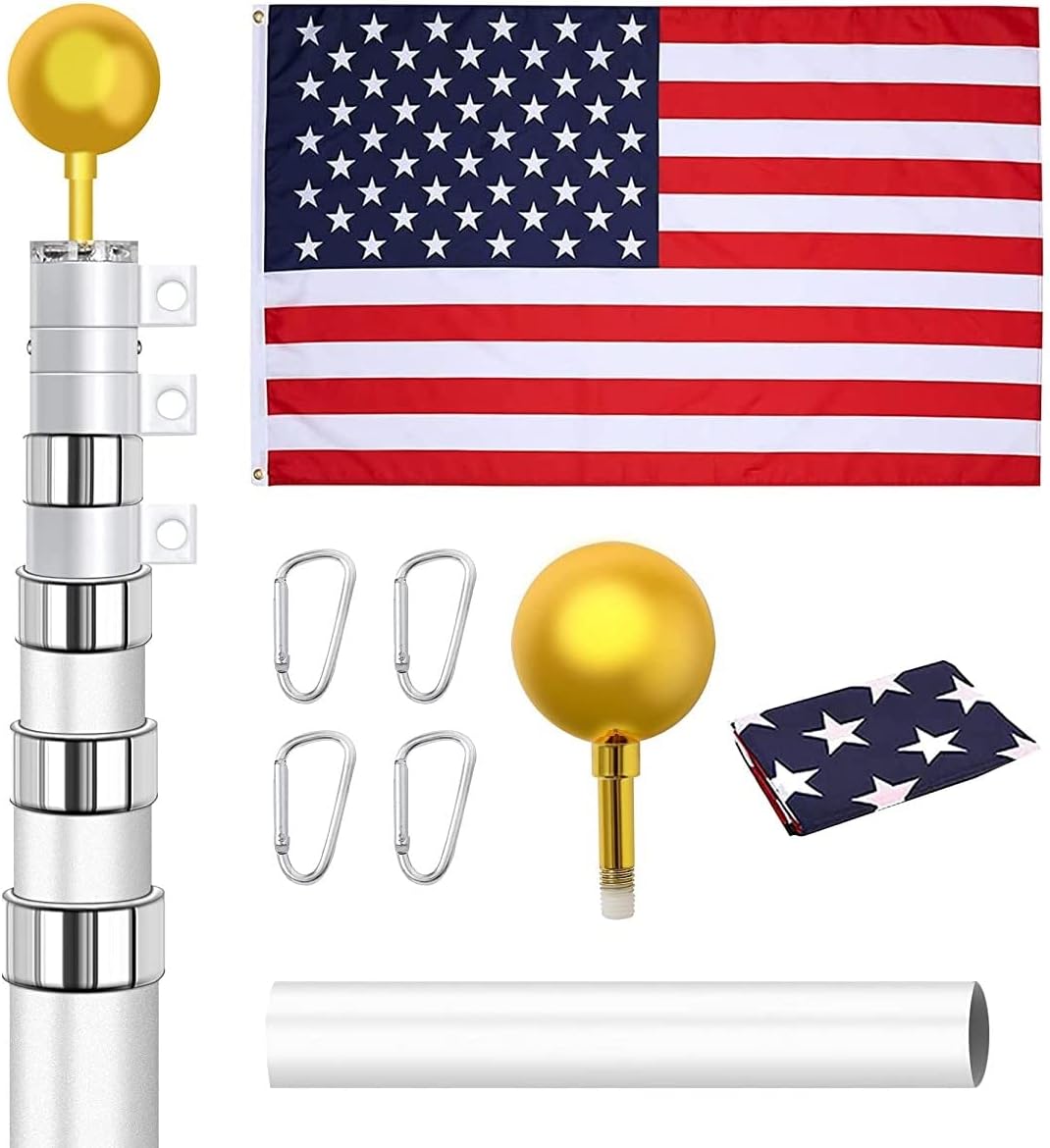 Amazon.com : Elevens 20ft Telescoping Flag Pole Kit, Heavy Duty ...