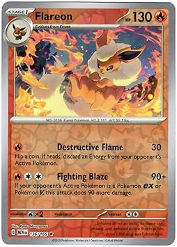 Amazon.com: Pokemon - Flareon 136/165 151 - Reverse Foil - Single Card ...