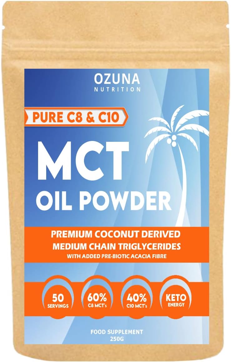 MCT Oil C8 & C10 Powder, Coconut Medium Chain Triglycerides for Sustained Clean Energy ...