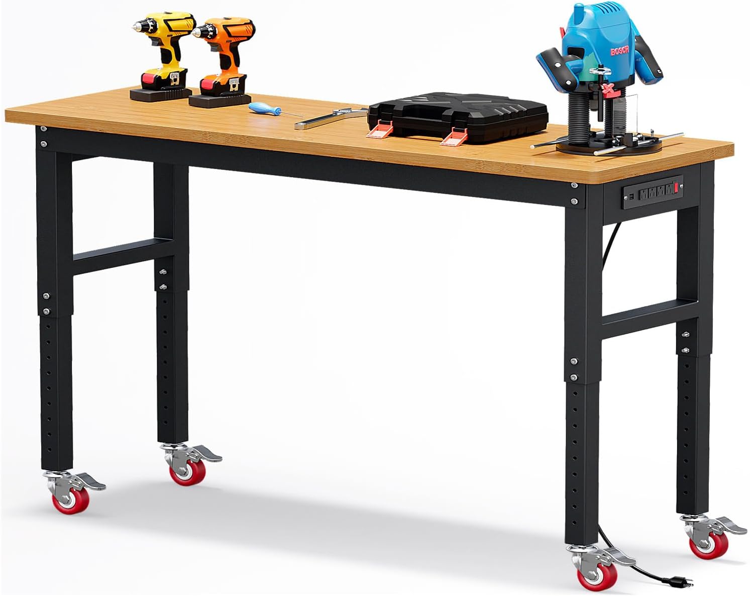 60" Garage Work Bench with Wheels, GarveeTech Adjustable Height Solid ...
