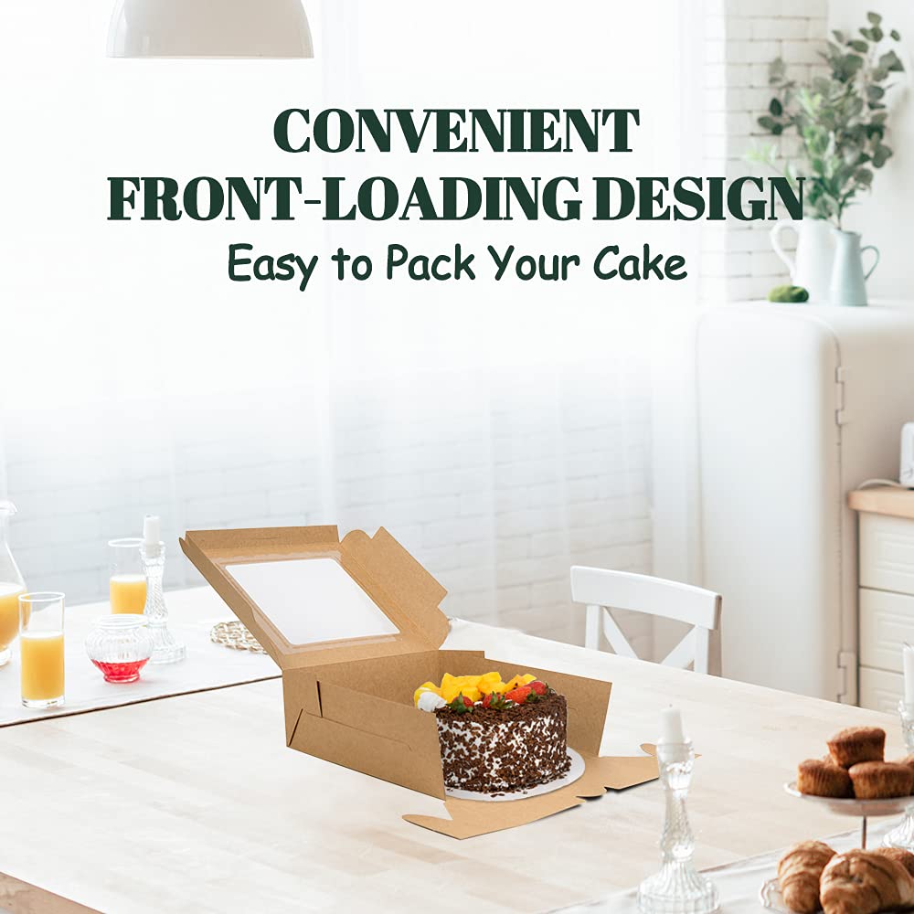 COLAZ Bakery Boxes with Window 8 x 8 x 2.7 Inches, 20 Packs Kraft Paper ...