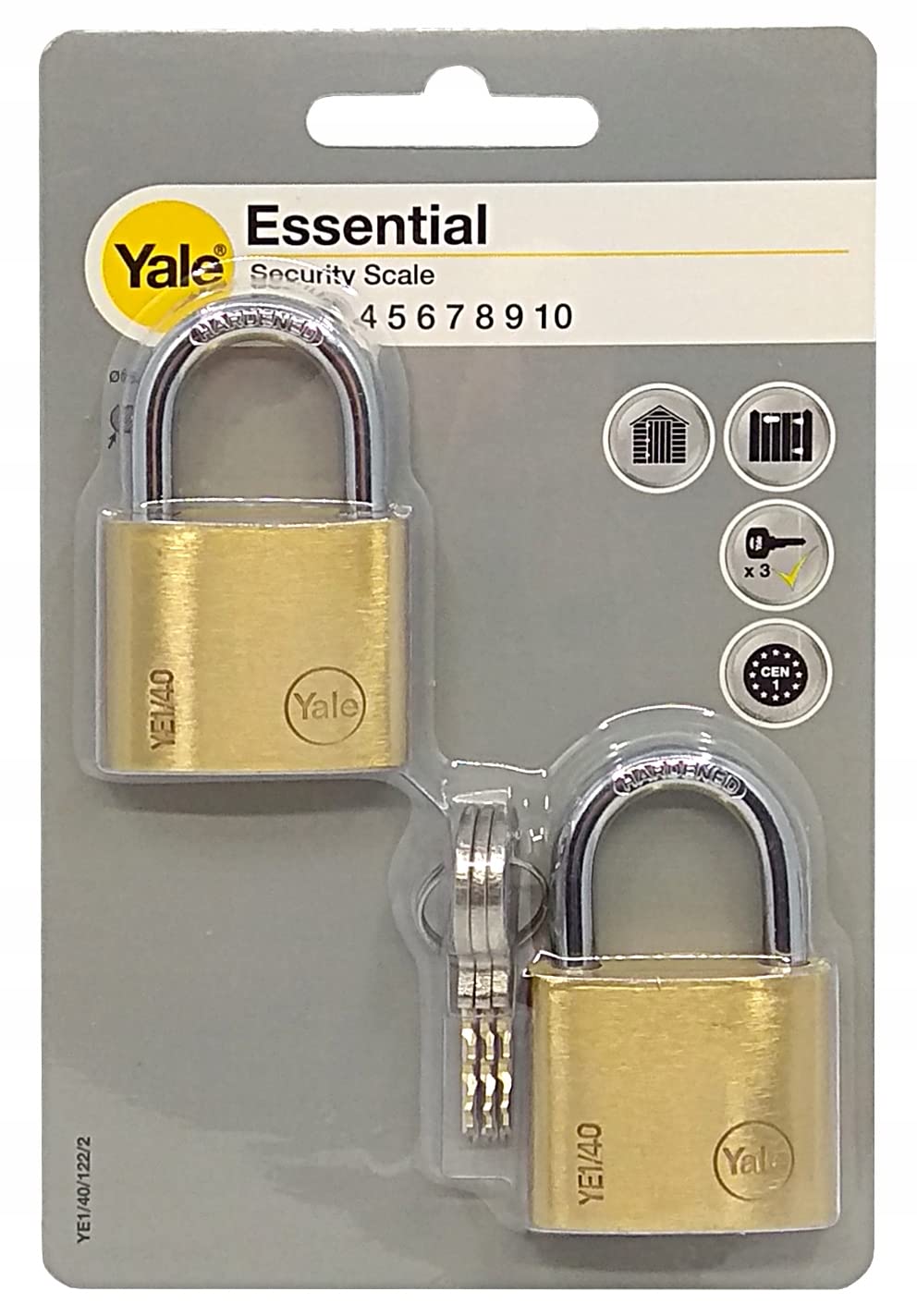 YALE Essential Series 40 mm Solid Brass Common Key Padlock (YE1/40/122 ...