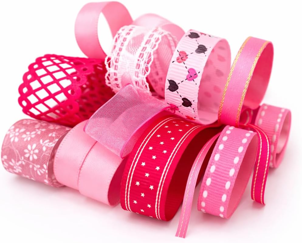 Assorted Ribbon Bundle - 10 x 1 Metre Mixed Craft Ribbons, 10m Total ...