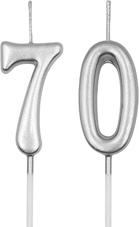 Amazon.com: 70th Birthday Candles, Silver Number 70 Candle for Cake ...