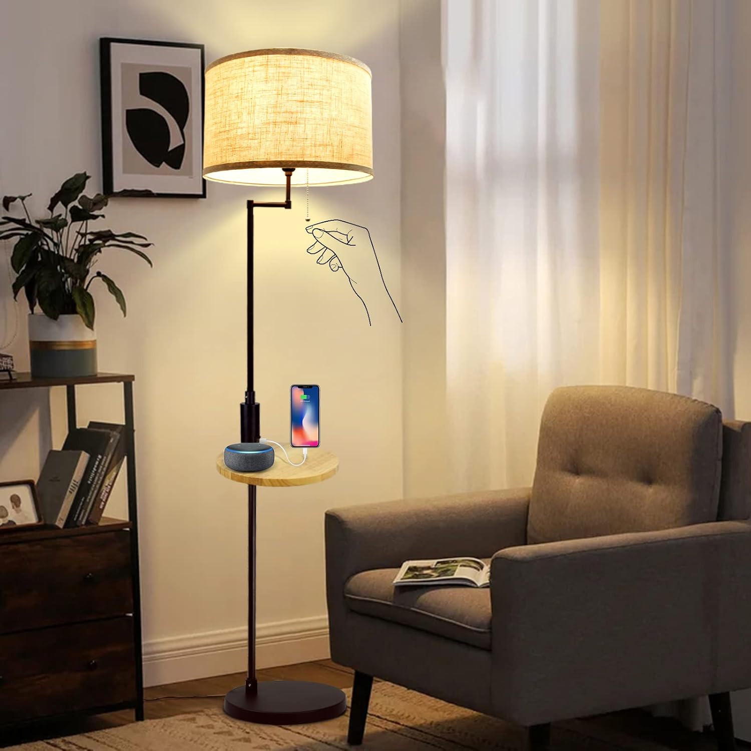 DLLT Living Room LED Floor Lamp- Standing Accent Light with USB ...