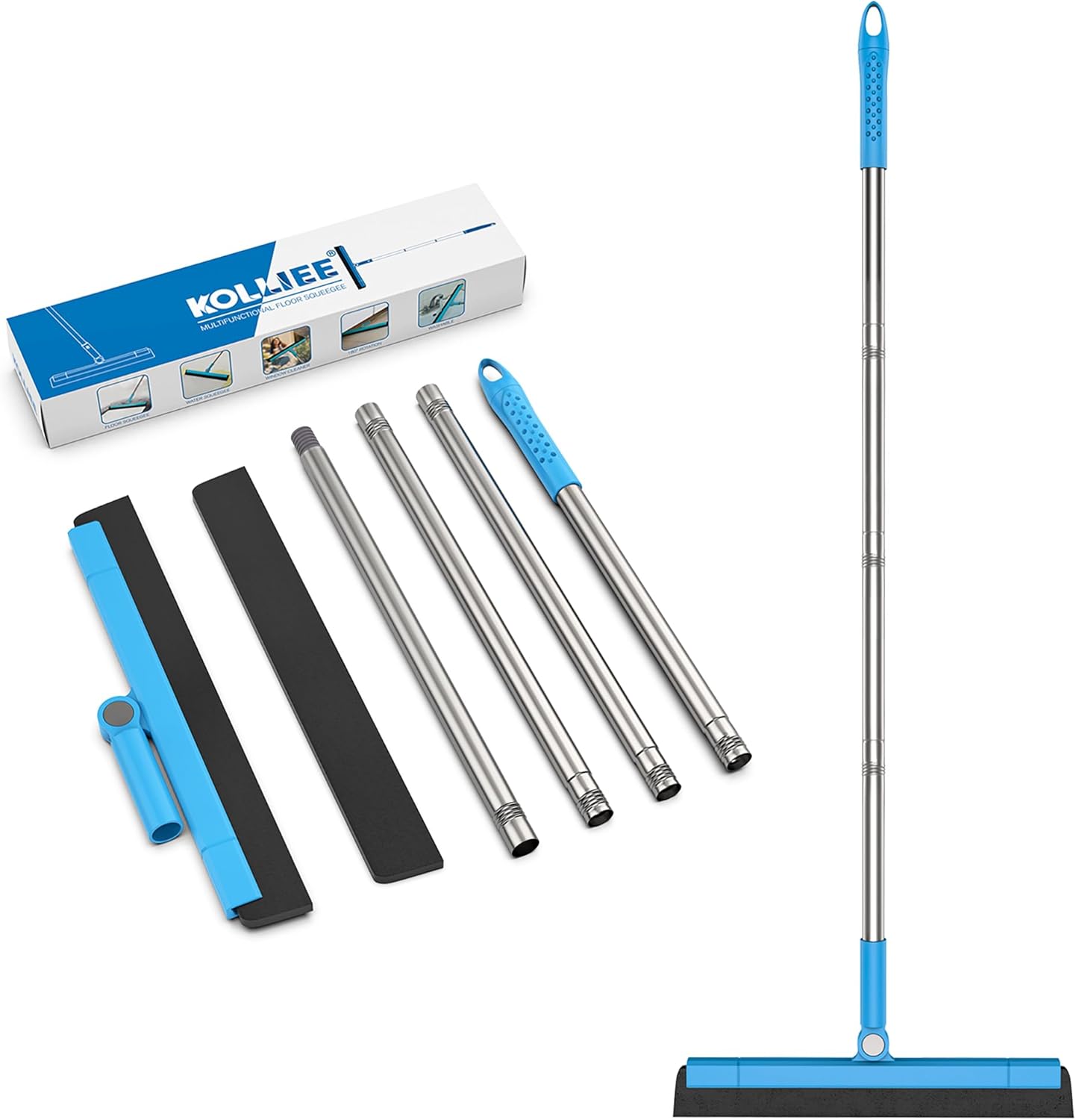 KOLLIEE Floor Squeegee Adjustable 59'' Long Handle Professional with ...