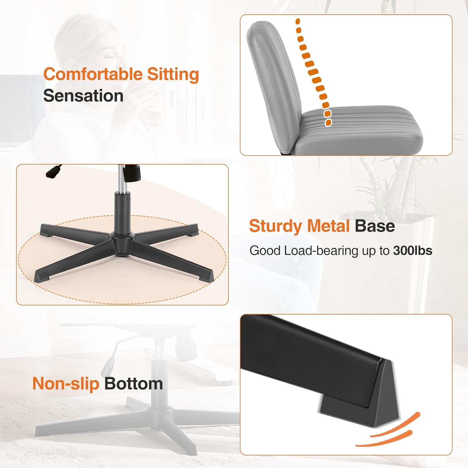 Snapklik.com : Office Chair No Wheels - Armless Desk Chair No Wheels ...