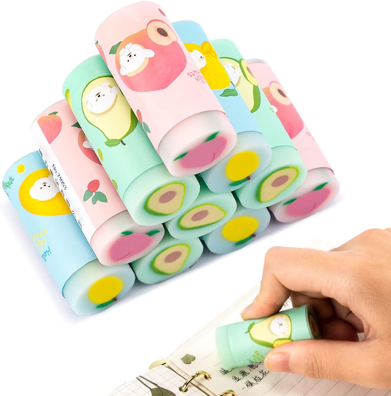 Cute Erasers, Kawaii Pencil Eraser, Cartoon Fruits Rubber Drawing Small ...