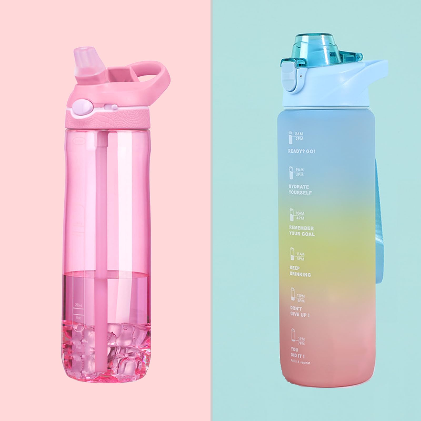 Amazon.com: DEARART 2-Pack Sport Water Bottle, 24oz & 32oz Pink and Mix ...