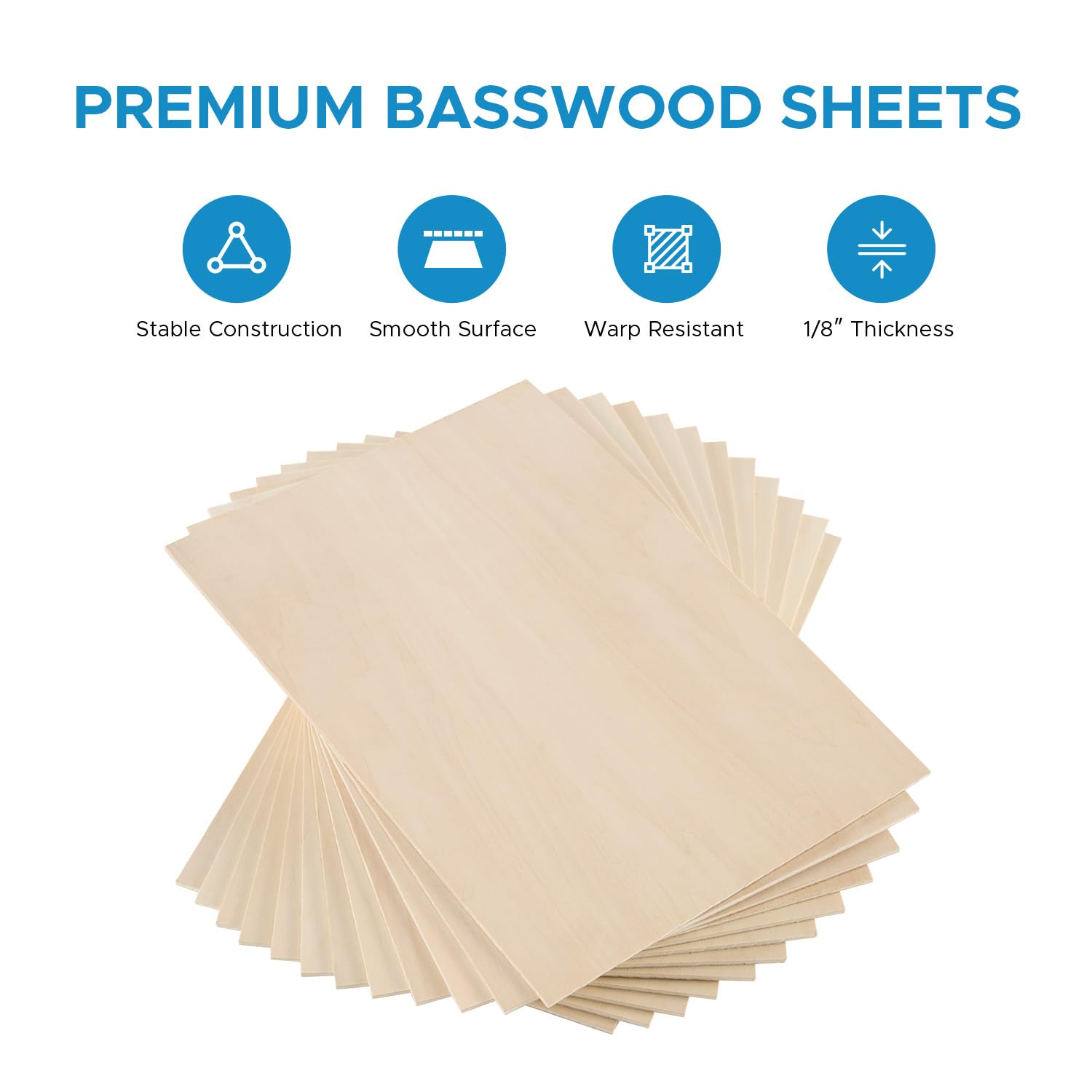 Snapklik.com : 12 Pack Basswood Sheets, 12x8 Inch Plywood For Crafts, 1 ...