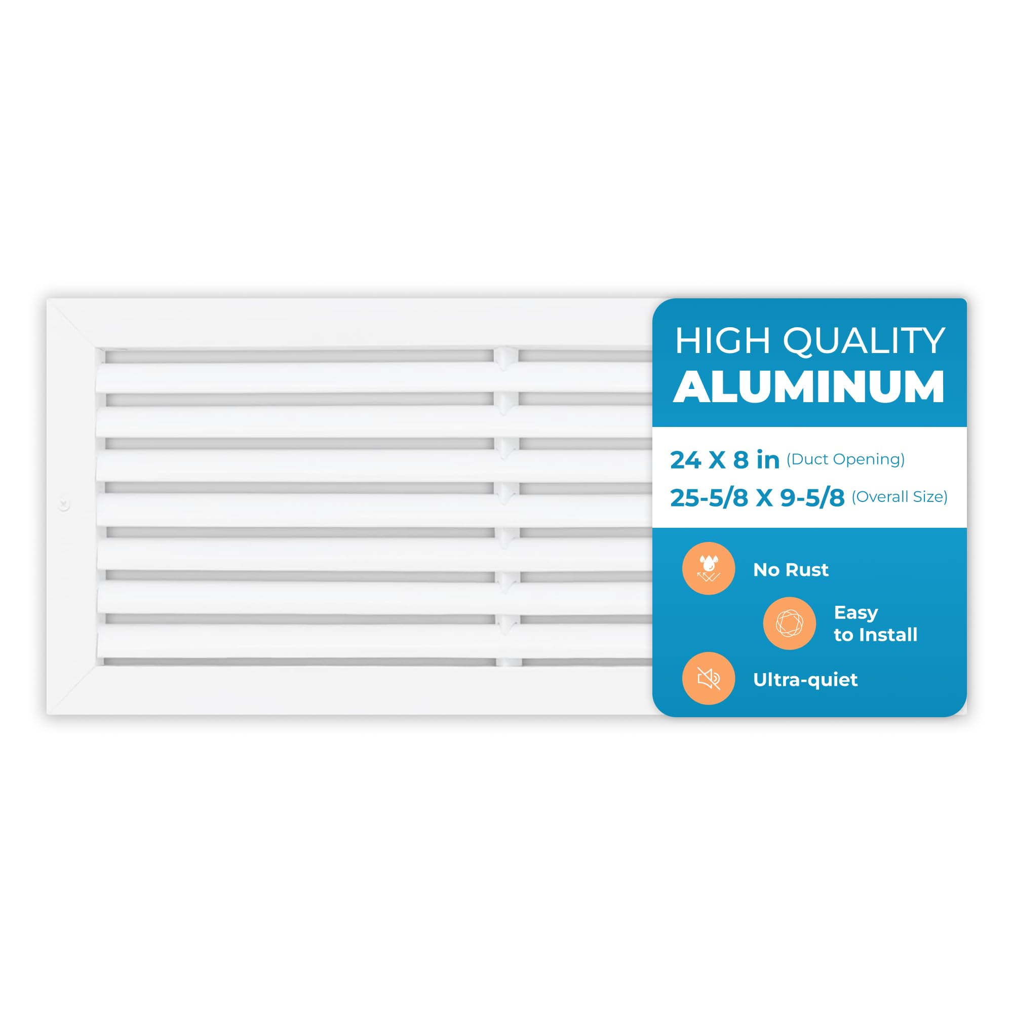 Aluminum 24 x 8 Inch (Duct Opening) Cold Air Return Vent Cover ...