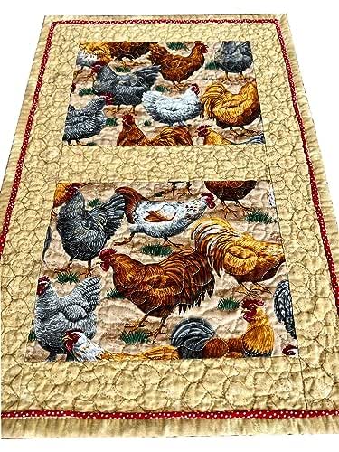 Amazon.com: Rooster Table Runner, Chicken Table Runner, Quilted Table ...