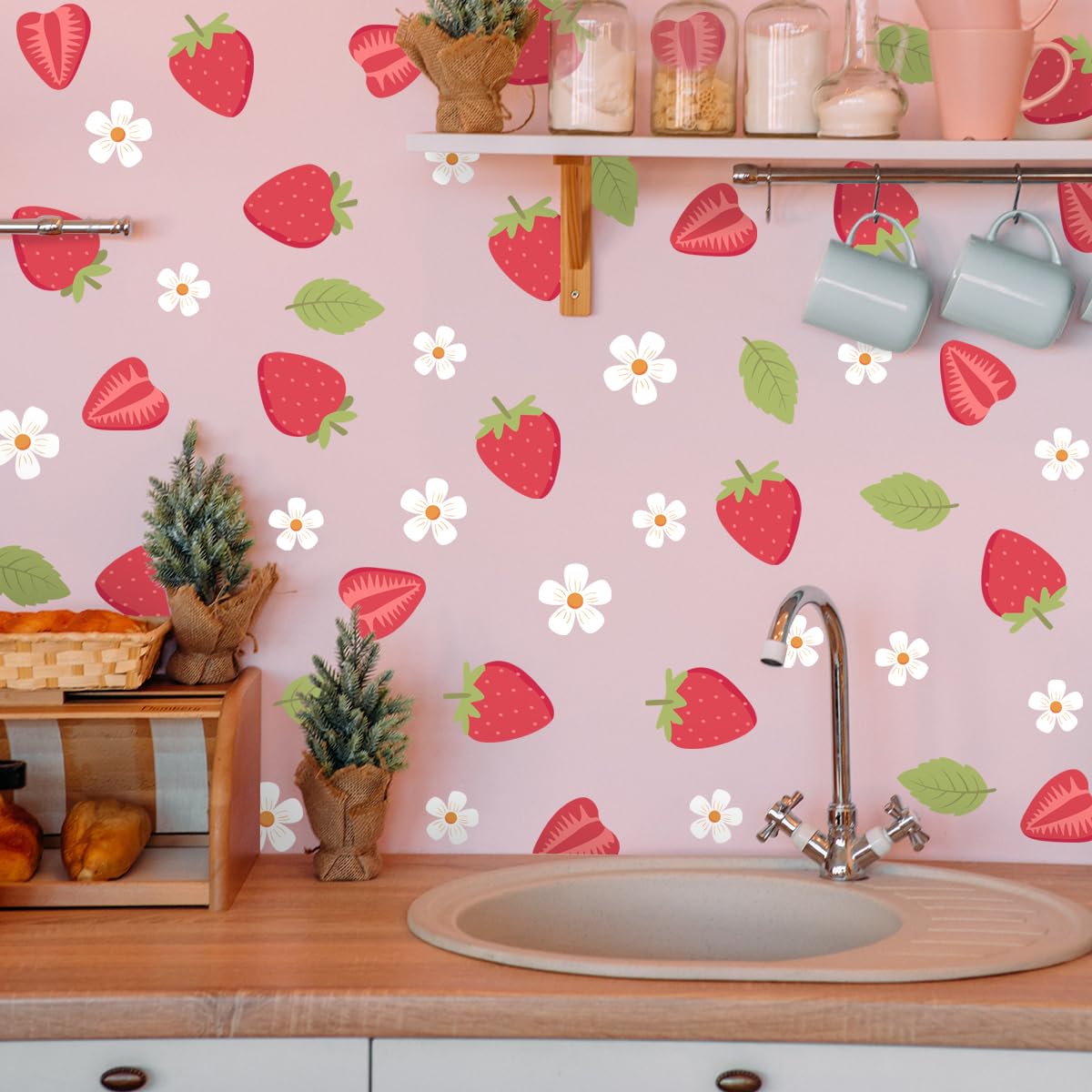 Amazon.com: Buer Homie Strawberry and White Flower Stickers for Wall ...