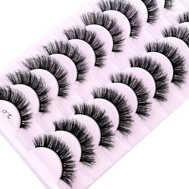 10Pairs Transparent Band/Black stem Lashes Natural Long 3D Faux Mink ...