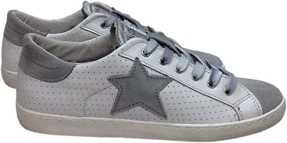 VIA CONDOTTI Scarpe Sneakers Basse Pelle Traforata Bianco Grigio ...