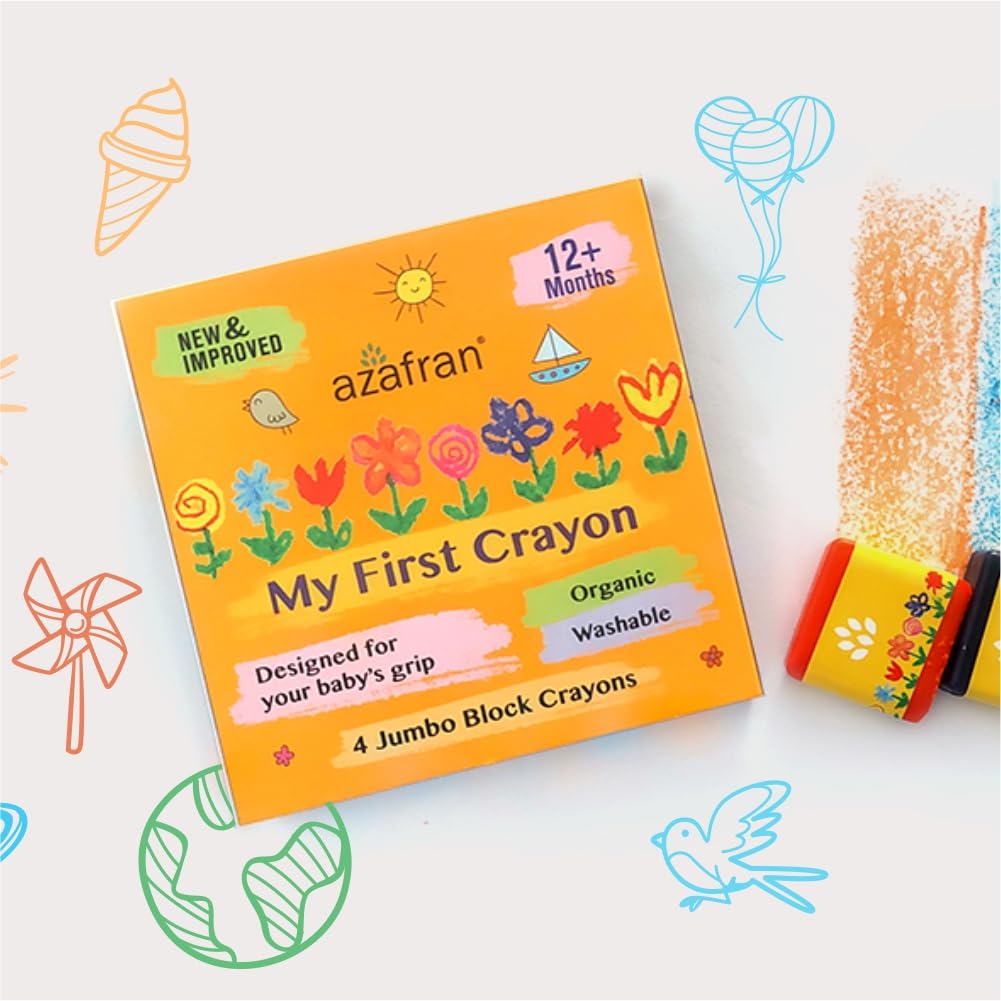 Azafran My First Crayon 4 Jumbo Block Crayons Colors Set for Kids, Baby ...