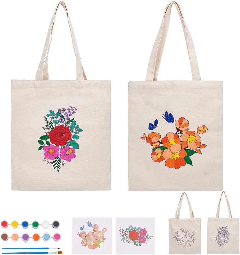 Amazon.com: WEBEEDY 2 Sets DIY Canvas Bag Kit Pre Drawn Shoulder Bag ...