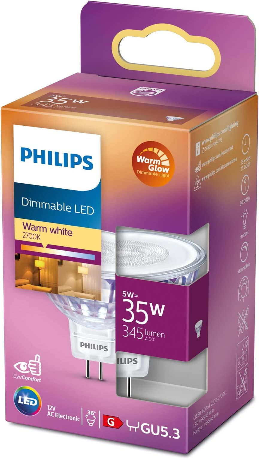 Philips LED Classic Spot Warm Glow Dimmable Indoor Light [Warm White ...