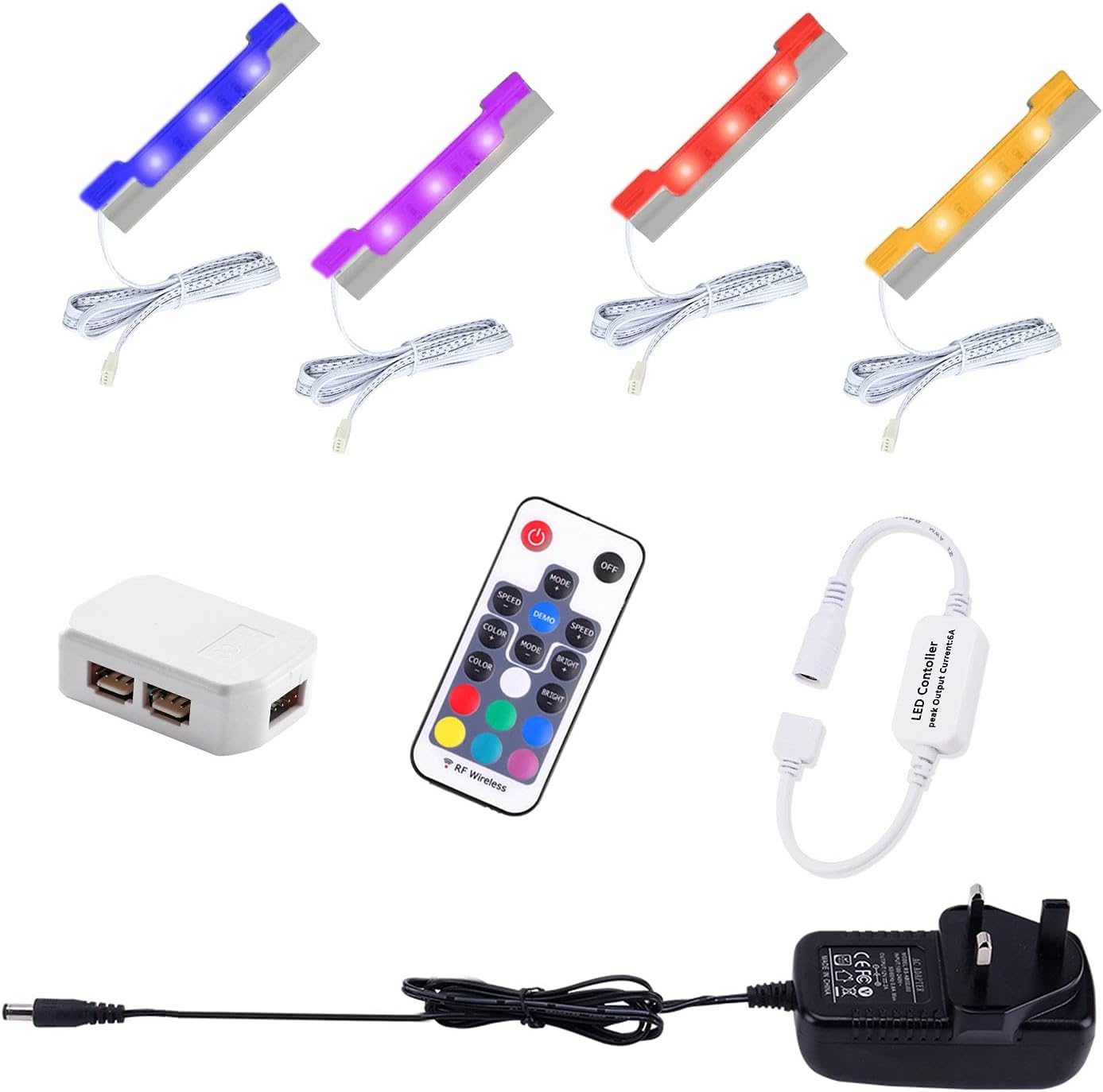 AIBOO LED RGB Under Glass Shelf Cabinet Lighting Kit with RF Remote ...