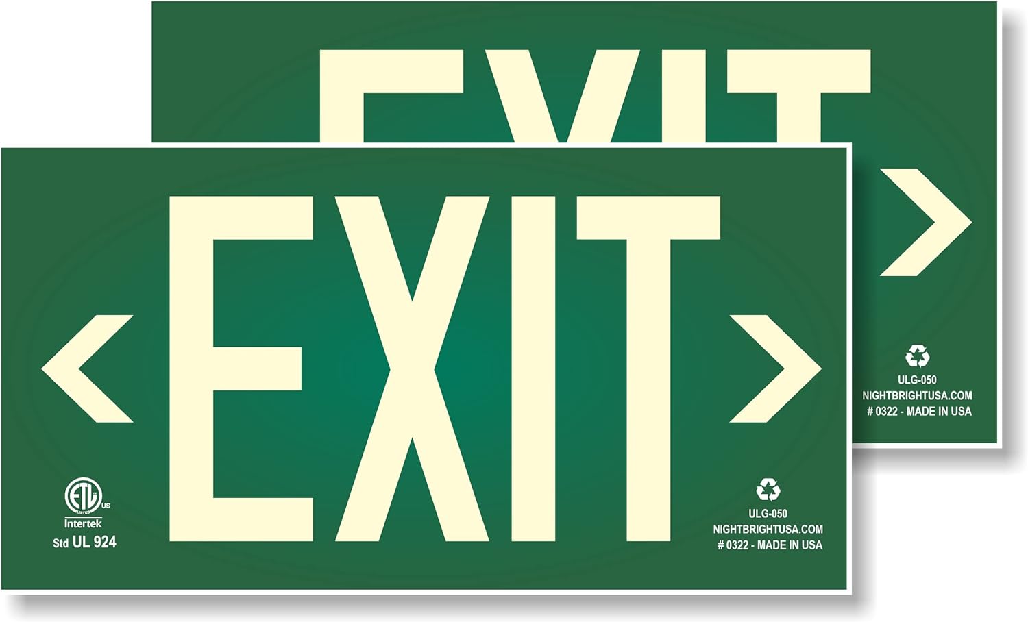 Amazon.com: Photoluminescent Exit Sign Green - Pack of 2 - Aluminum ...