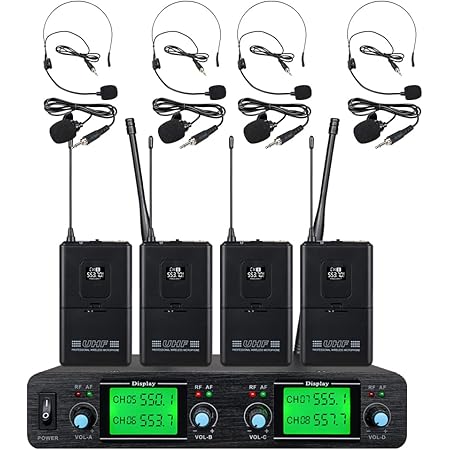 Amazon.com: Wireless Microphone System Pro UHF 4 Channel 4 Lavalier ...