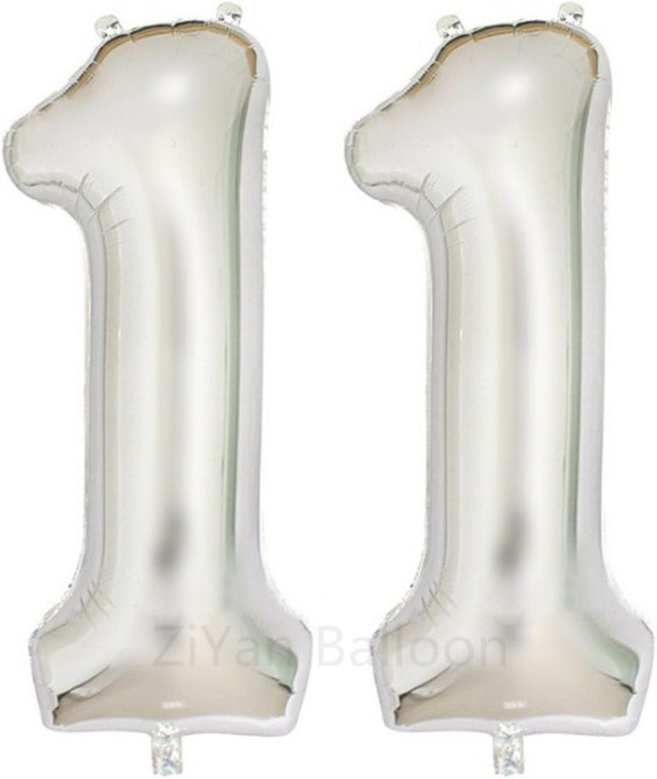 Amazon.com: ZiYan 40 Inch Giant 11th Silver Number Balloons,Birthday ...