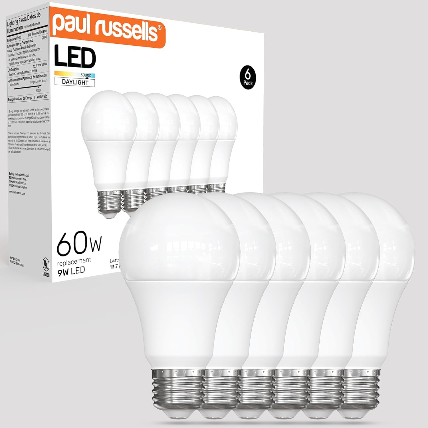 paul russells LED Light Bulb, A19 60W Equivalent Replacement Indoor ...
