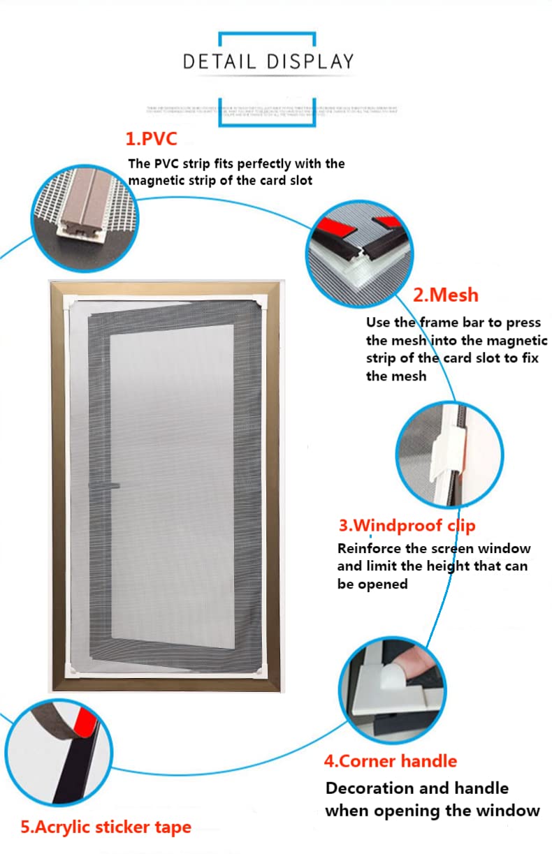 FLYZZZ Magnetic Window Screen with Full Frame Adjustable DIY Strip Easy ...