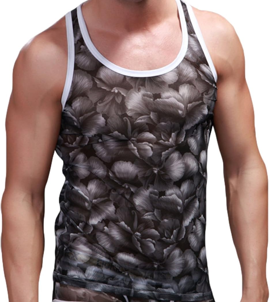 Amazon.com: LaLaMa Men's Sexy Mesh Tank Top Sheer Clubwear See Through ...