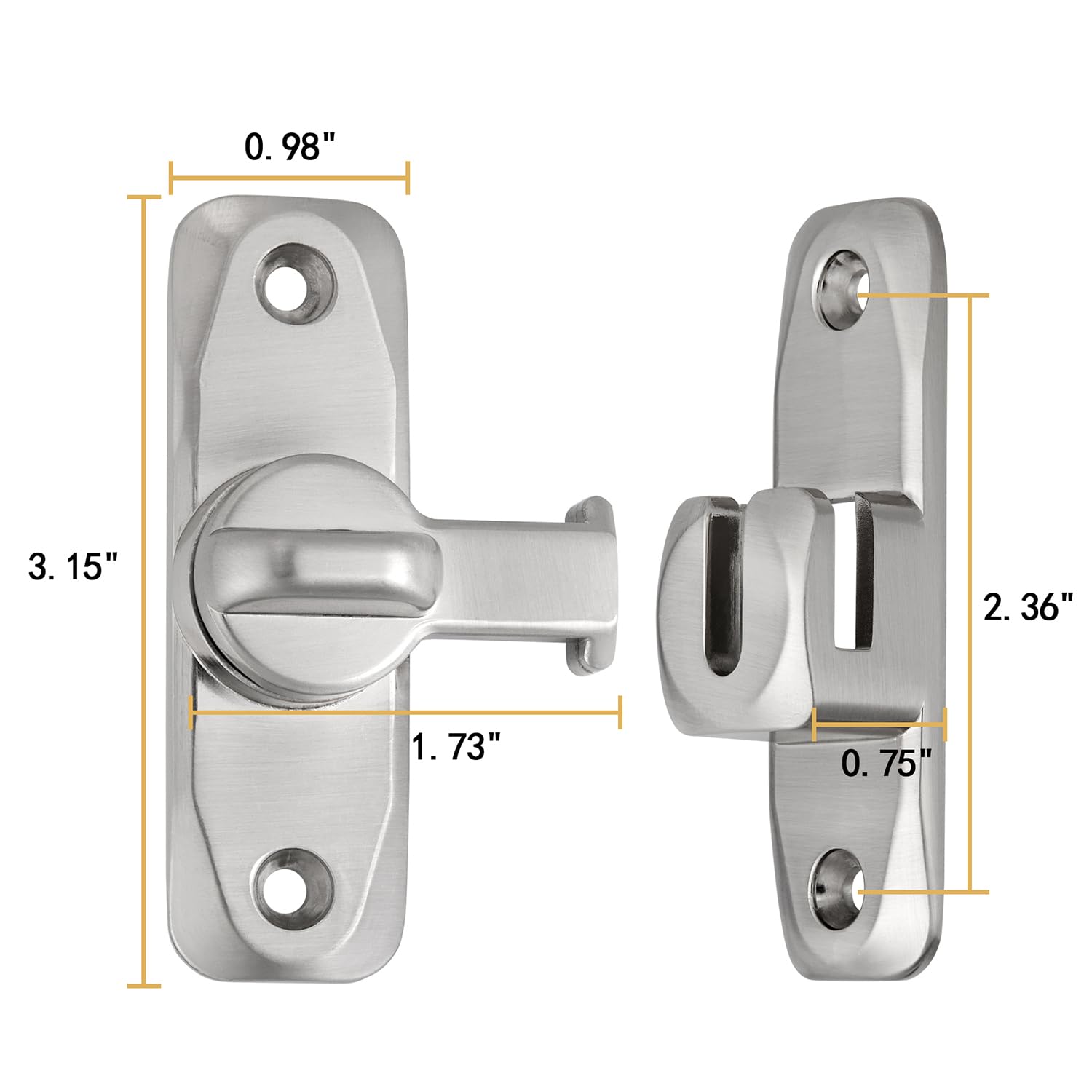 Snapklik.com : 2 Packs Barn Door Latches,Silver 90/180 Degree Gate Lock ...
