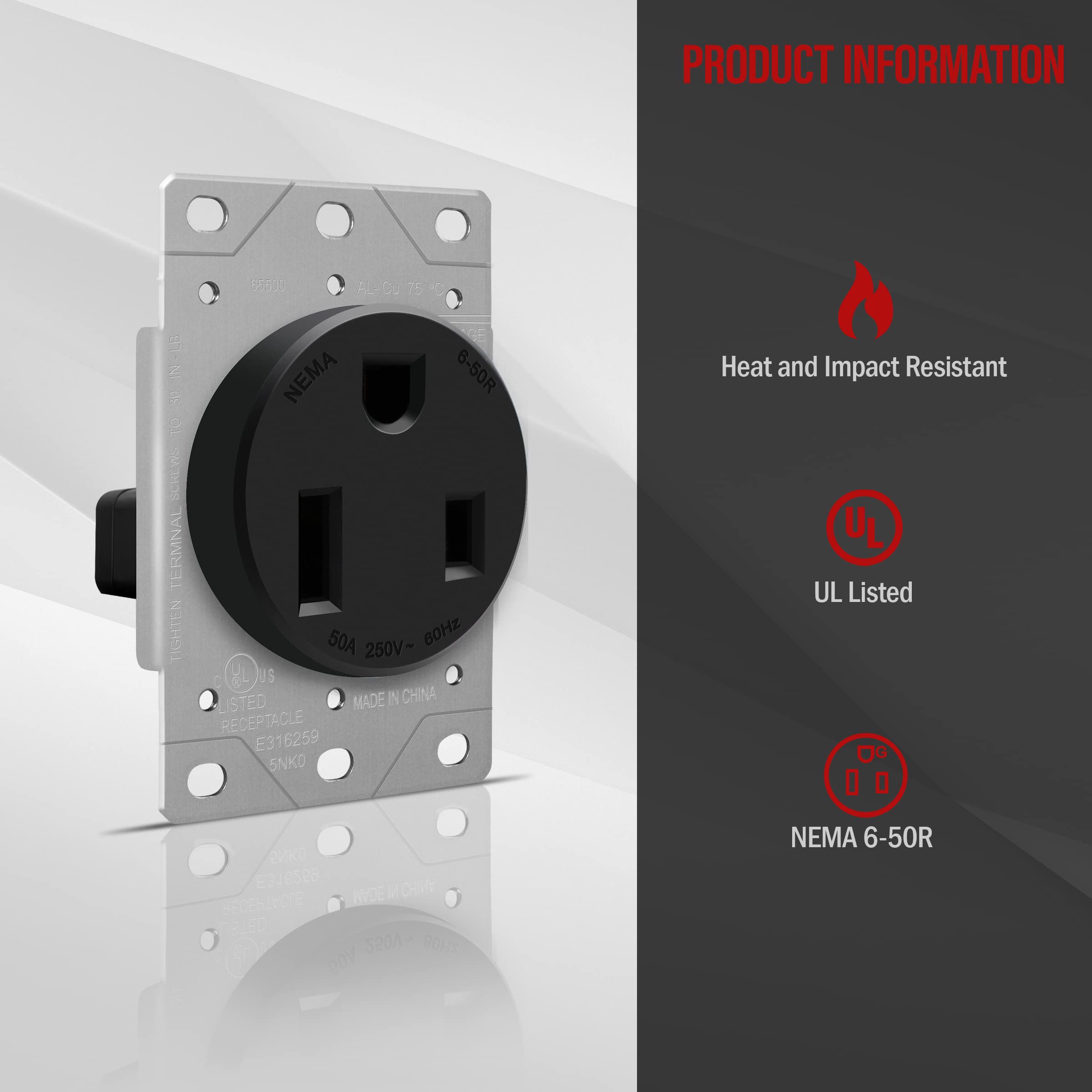 Snapklik.com : 50 Amp 250V NEMA 6-50R Power Outlet, Heavy-Duty 50A ...