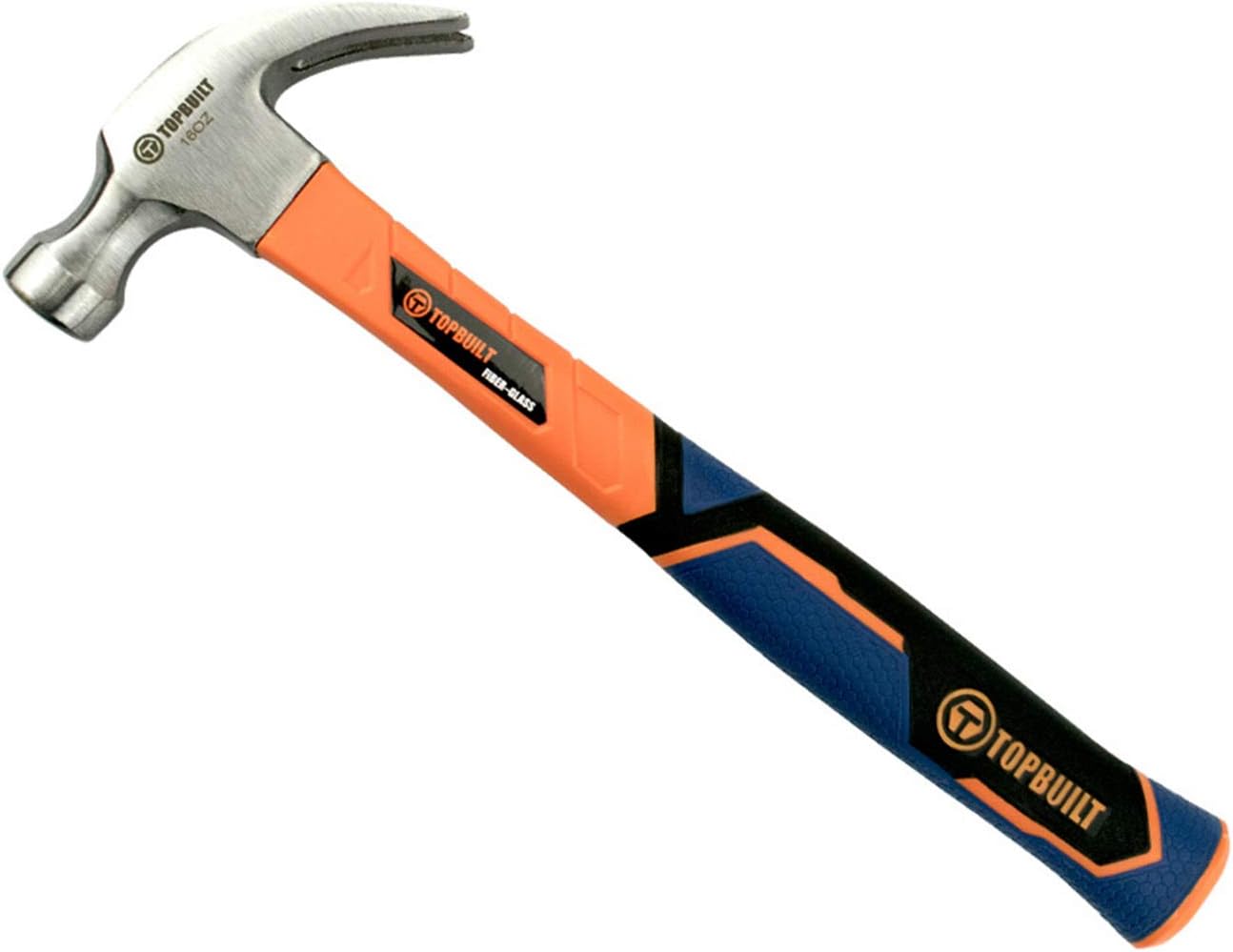 T TOPBUILT 16oz Curved Claw Hammer， Forged Steel and Fiberglass Shock ...