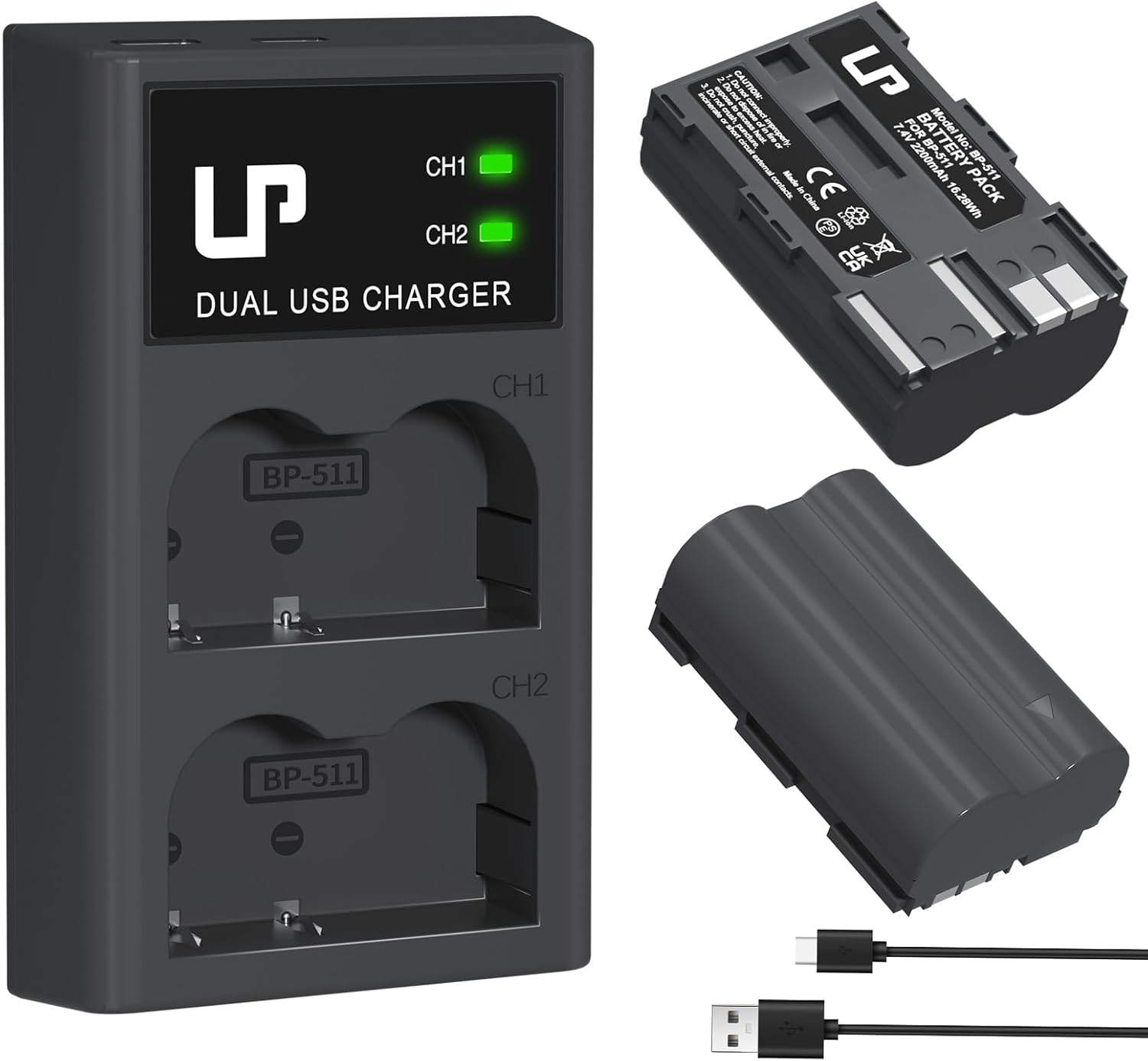 Amazon.com: LP BP-511 BP 511a Battery Charger Pack, 2-Pack 2200mAh Battery & Dual USB Charger ...