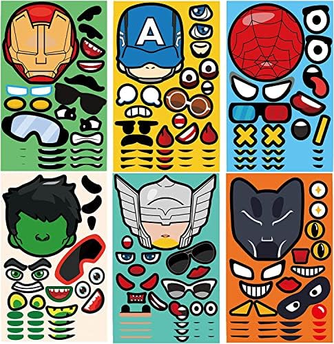 YLMKDE 24 PCS Kids Party Favor Set,Superhero Make-a-face Sticker Sheets ...