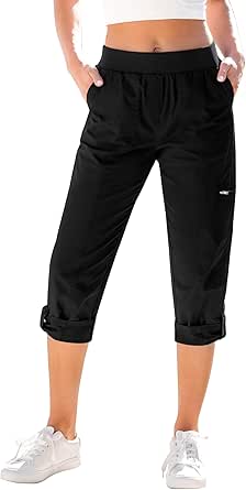 GRAPENT Capri Cargo Pants for Women High Waisted Pull On Elastic Waist ...