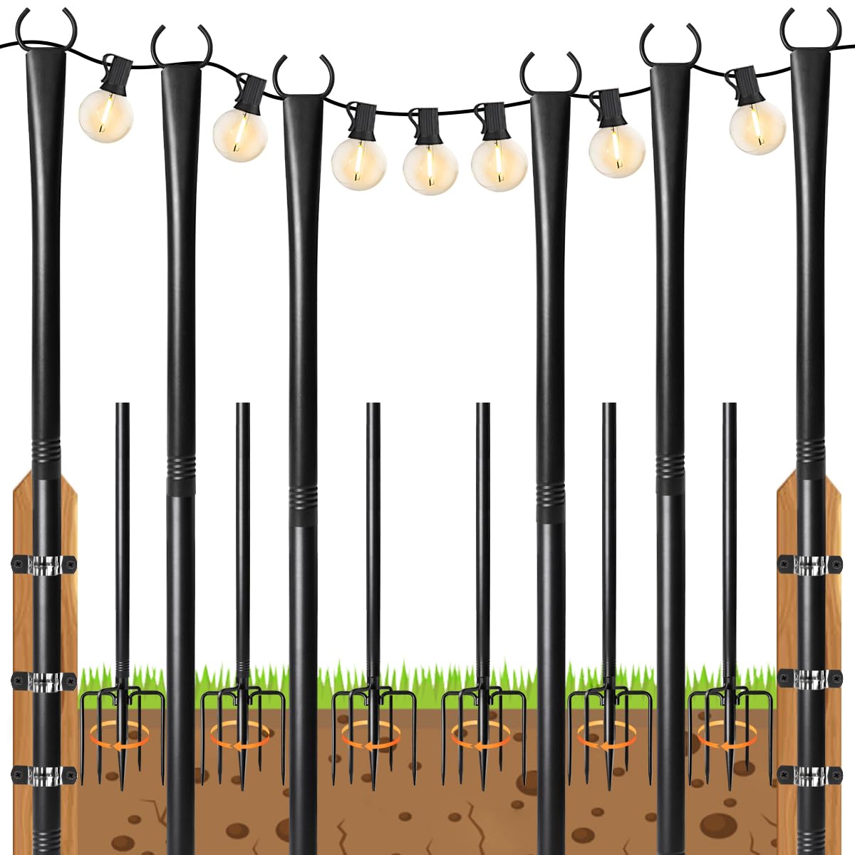 Snapklik.com : Nexillumi String Light Poles For Outside, 6 Pack Heavy ...